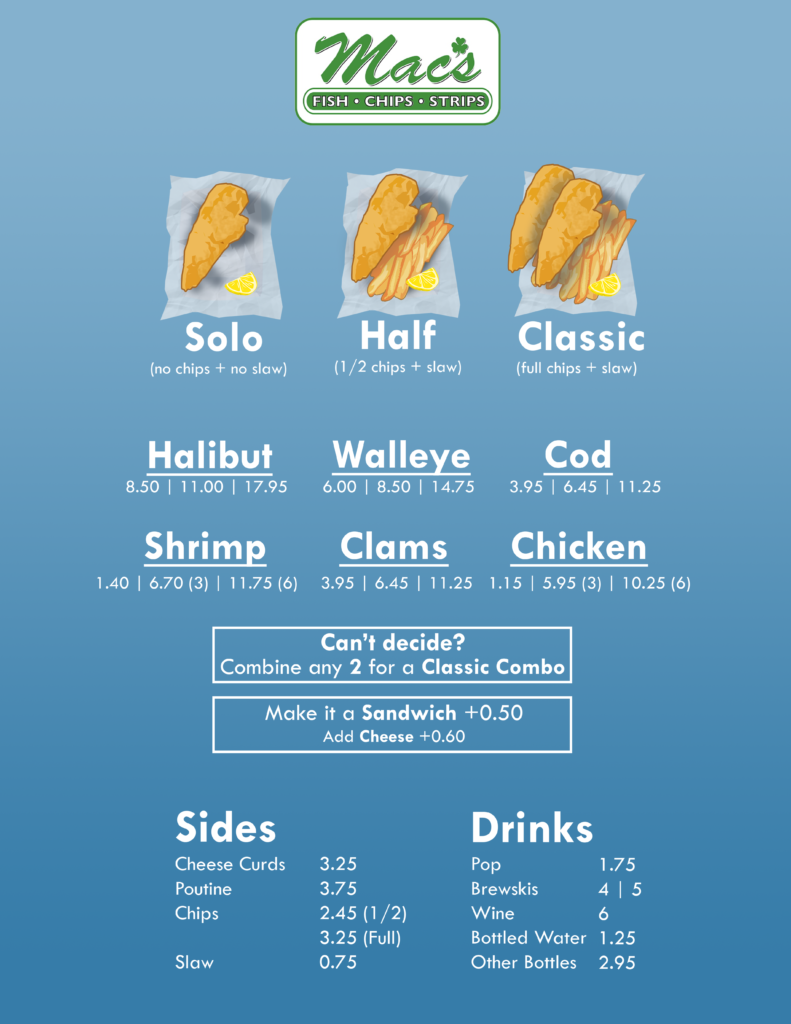 Menu | Mac's Fish / Chips / Strips | Serving The Twin Cities Since 1991